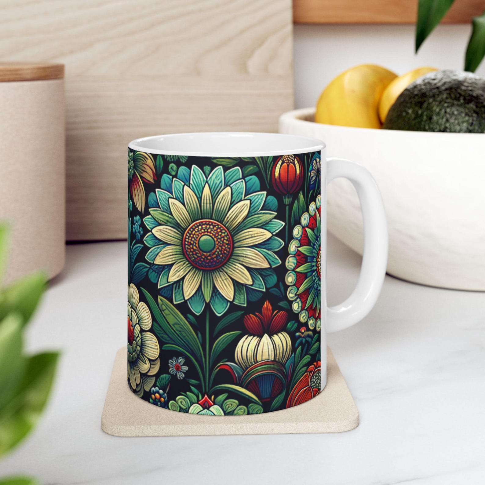 Floral Coffee Mug Vibrant Floral Art Print, Nature-inspired Drinkware & Home Decor, Botanical ...