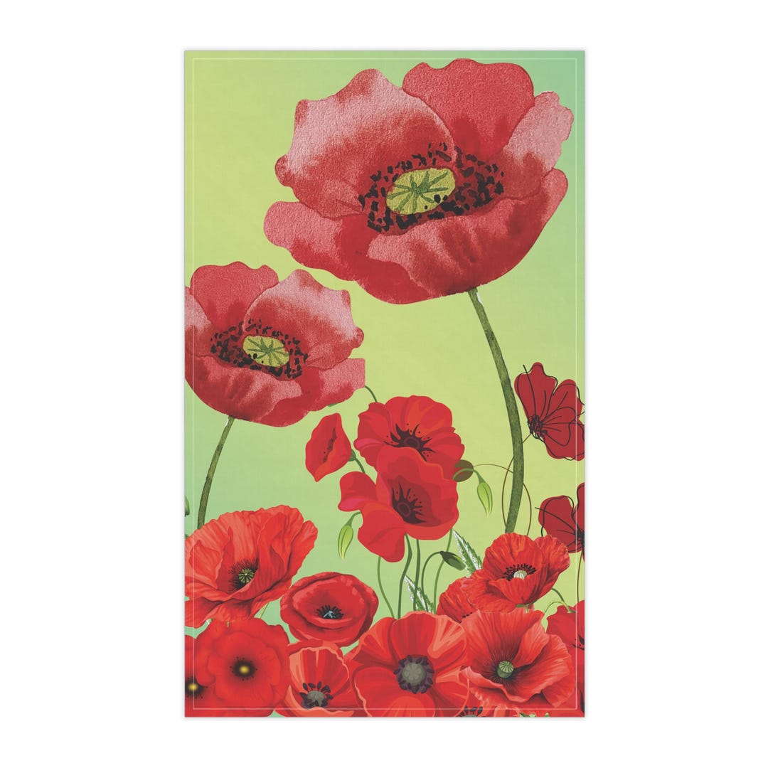 Red Poppies Tea Towel, 100% Cotton Twill, Kitchen Decor - Etsy New Zealand