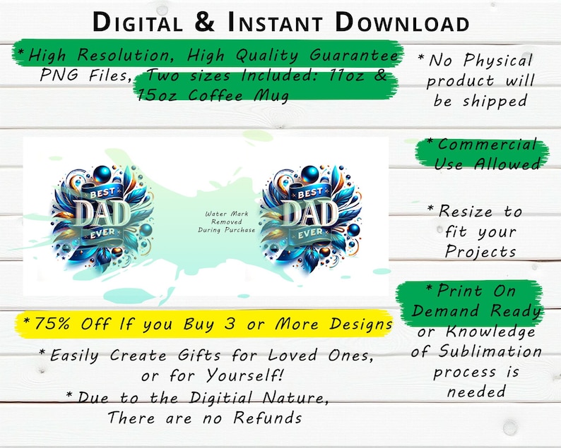 Number One Dad Sublimation Mug Design | 11oz & 15oz Instant PNG ...