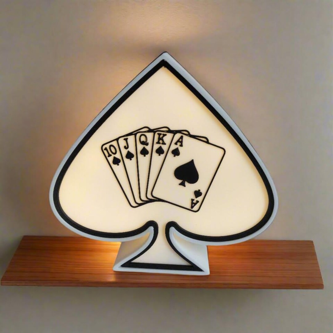 Spades Shaped Light Box With Royal Flush Poker Hand Design – Unique LED ...