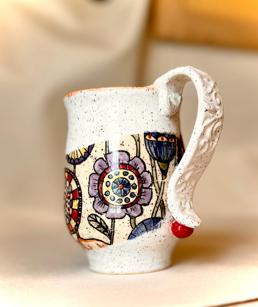 Hand Painted Ceramic Cup, Colorful Coffee Mug, Whimsy Coffee Cup, Hand ...