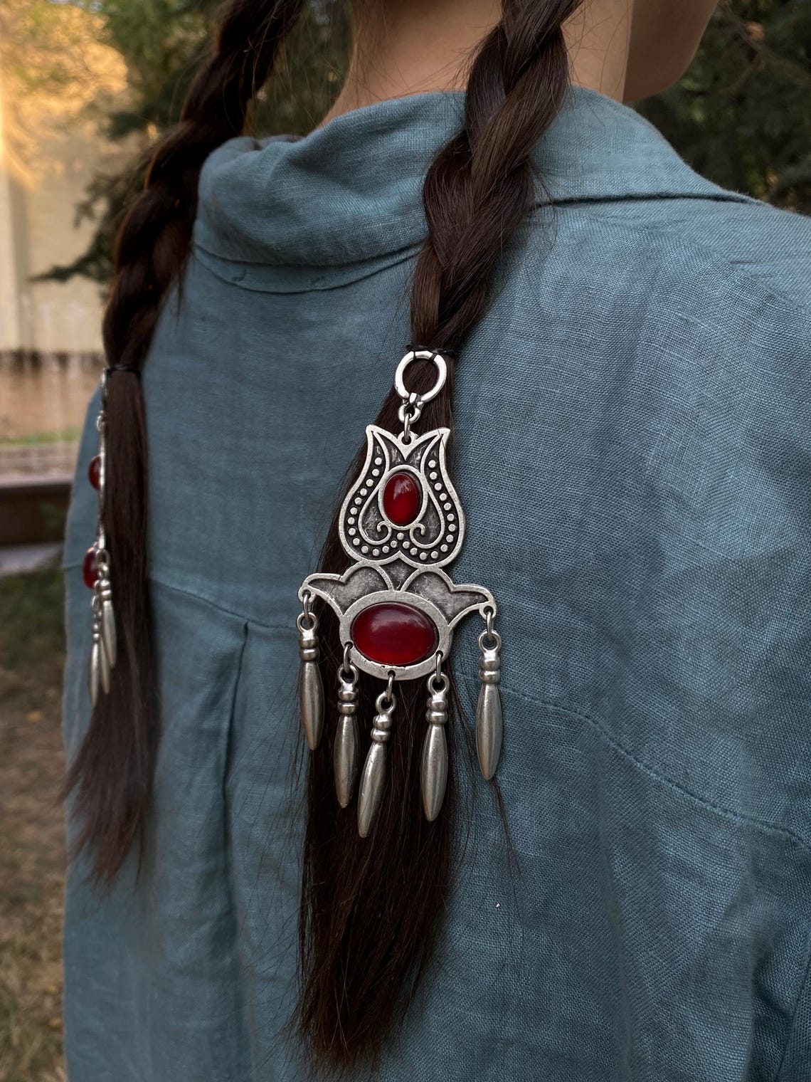 Tulip Hair Charms on Elastic – Turkic Braid Jewelry With Red Accents - Etsy