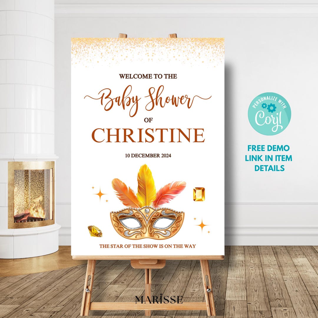 Showgirl Baby Shower Welcome Sign Template | Glam Vegas Theme ...
