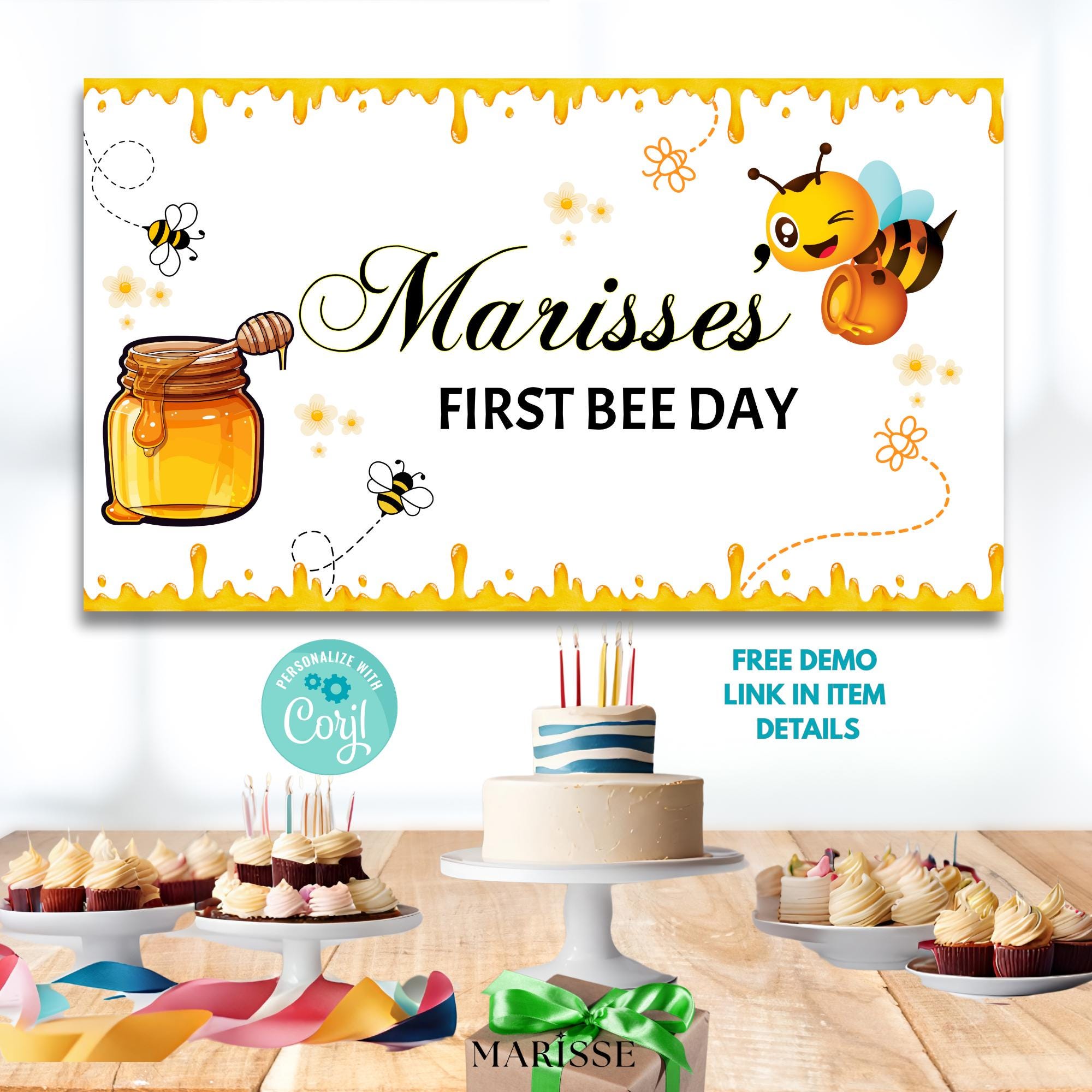 Editable Bee Theme Sign Bee Birthday Banner 1st Bee Day Party ...