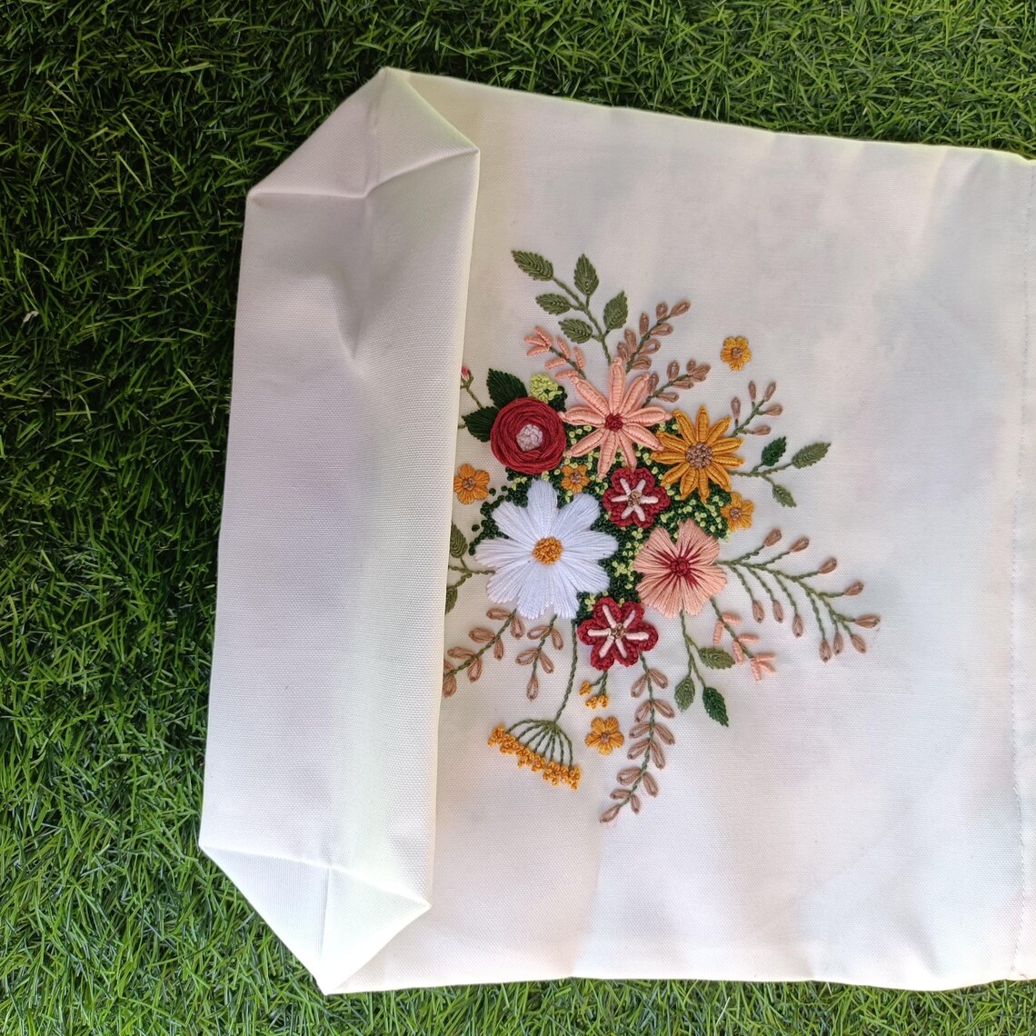 Floral Embroidered Canvas Tote Bag With Zipper - Etsy
