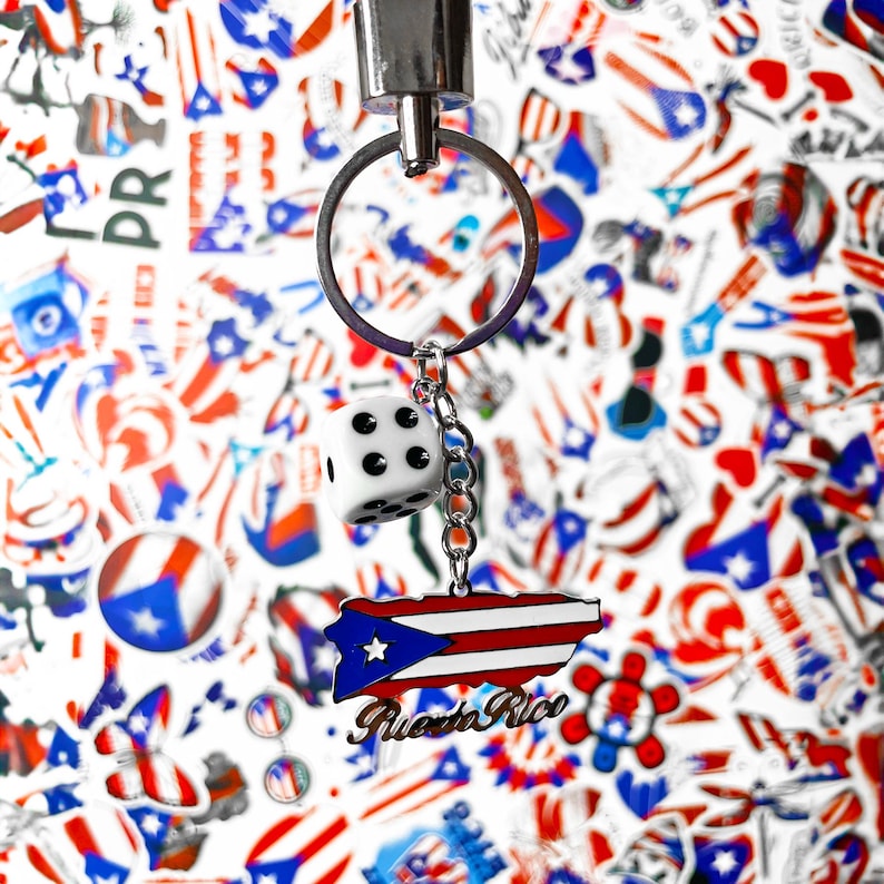 Puerto Rican Flag Keychain: Dice Charm, Braided Strap - Etsy