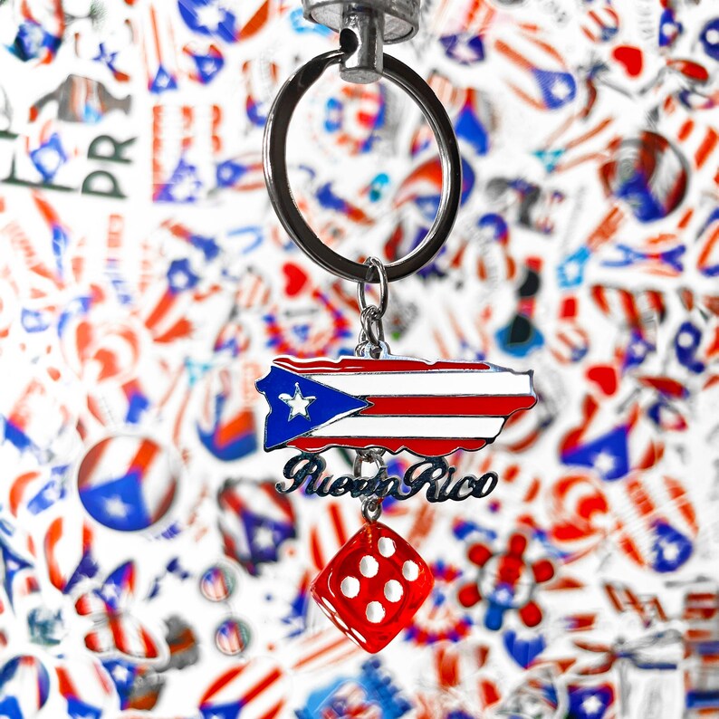 Puerto Rican Flag Keychain: Dice Charm, Braided Strap - Etsy
