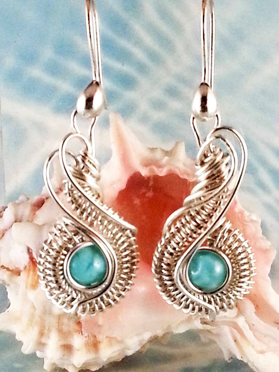 Rock-n-wrapsady Larimar Herringbone Wire Wrap Earrings - Etsy