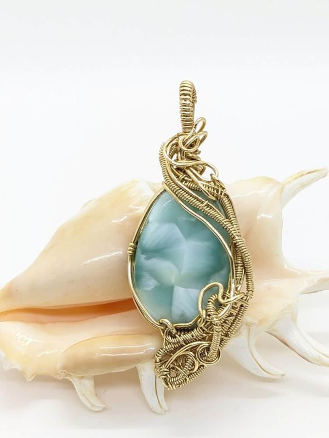 Qute-n-brassy 'fantazum' Green Pectolite Wire Art Pendant, 65x25mm ...