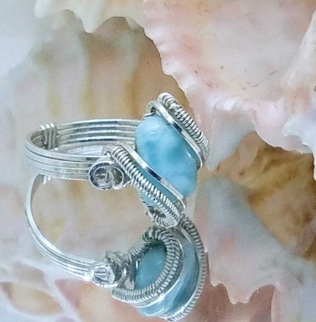 Rock-n-wrap Larimar 'chicklet' Bead Ring- Select Size; Wire Wrap Rings ...