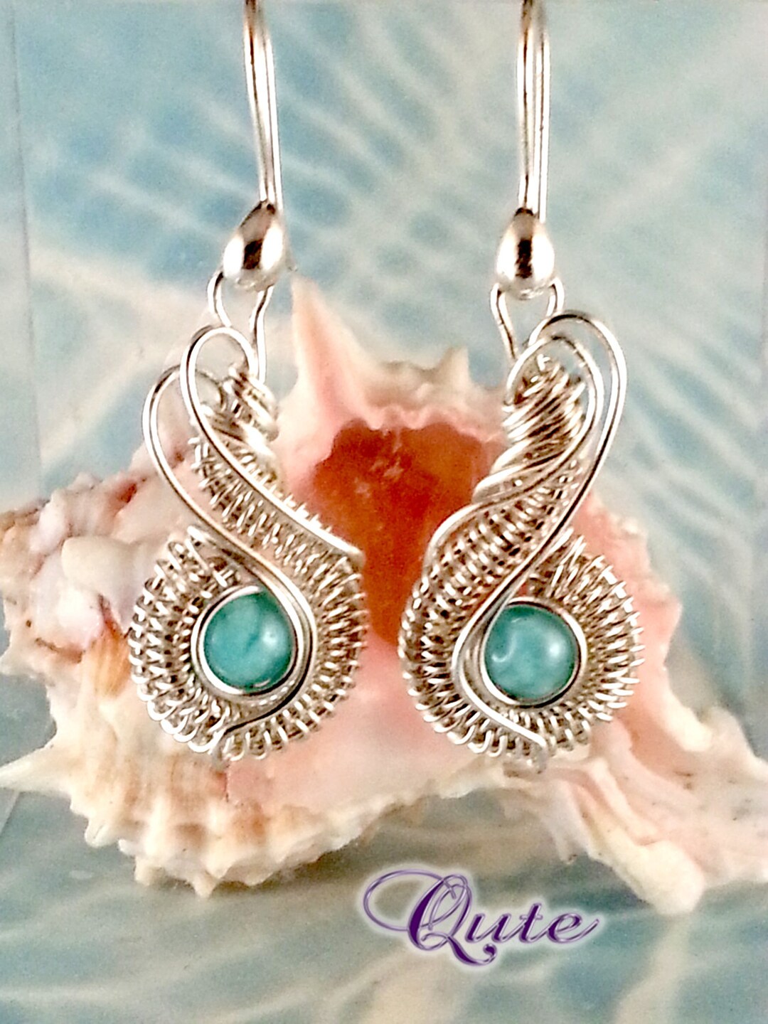 Rock-n-wrapsady Larimar Herringbone Wire Wrap Earrings - Etsy