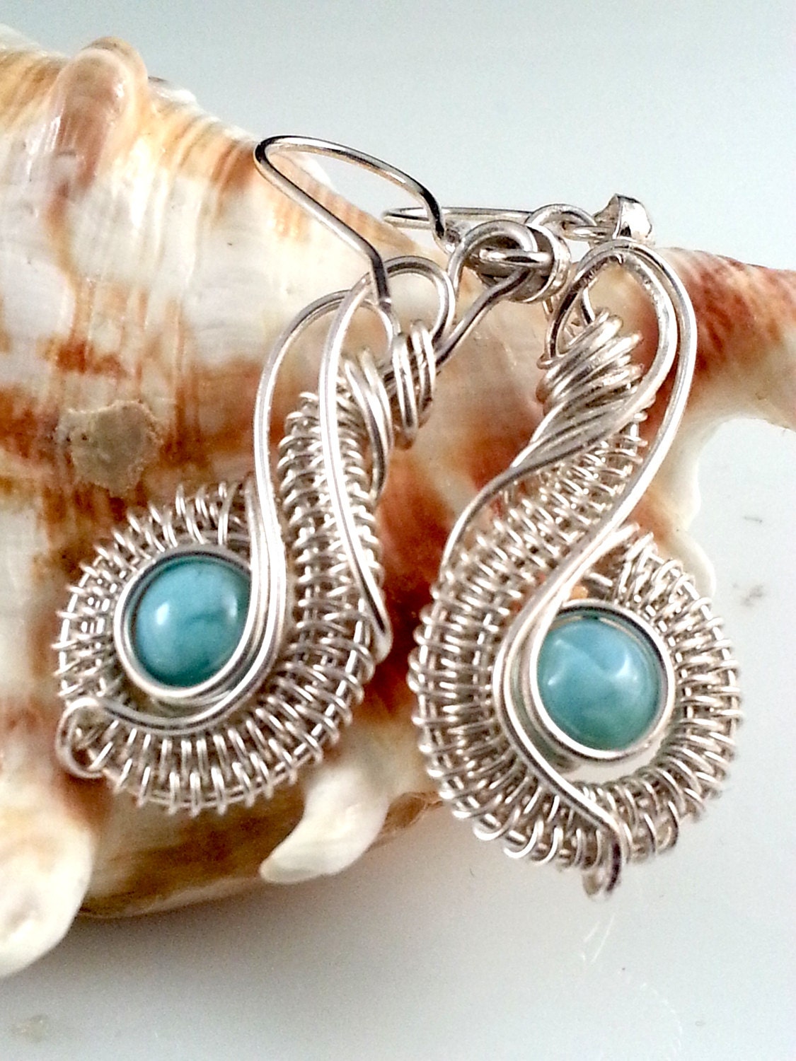 Rock-n-wrapsady Larimar Herringbone Wire Wrap Earrings - Etsy