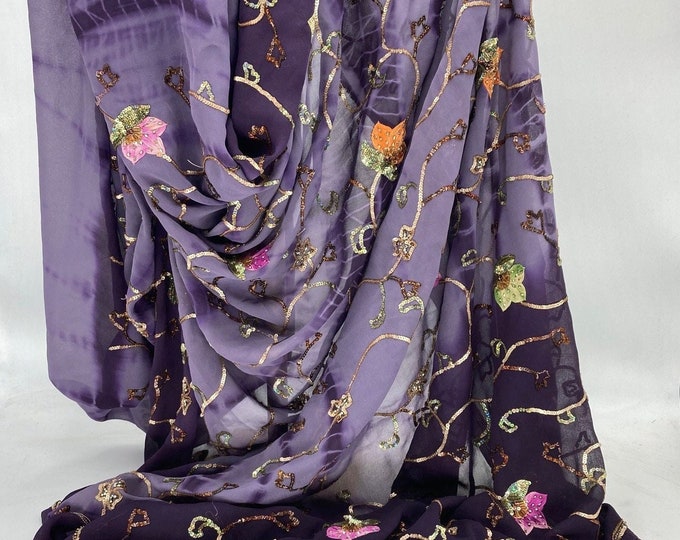 Vintage Art to Wear FLORAL Georgette Silk Sequined Beaded Embroidered ...