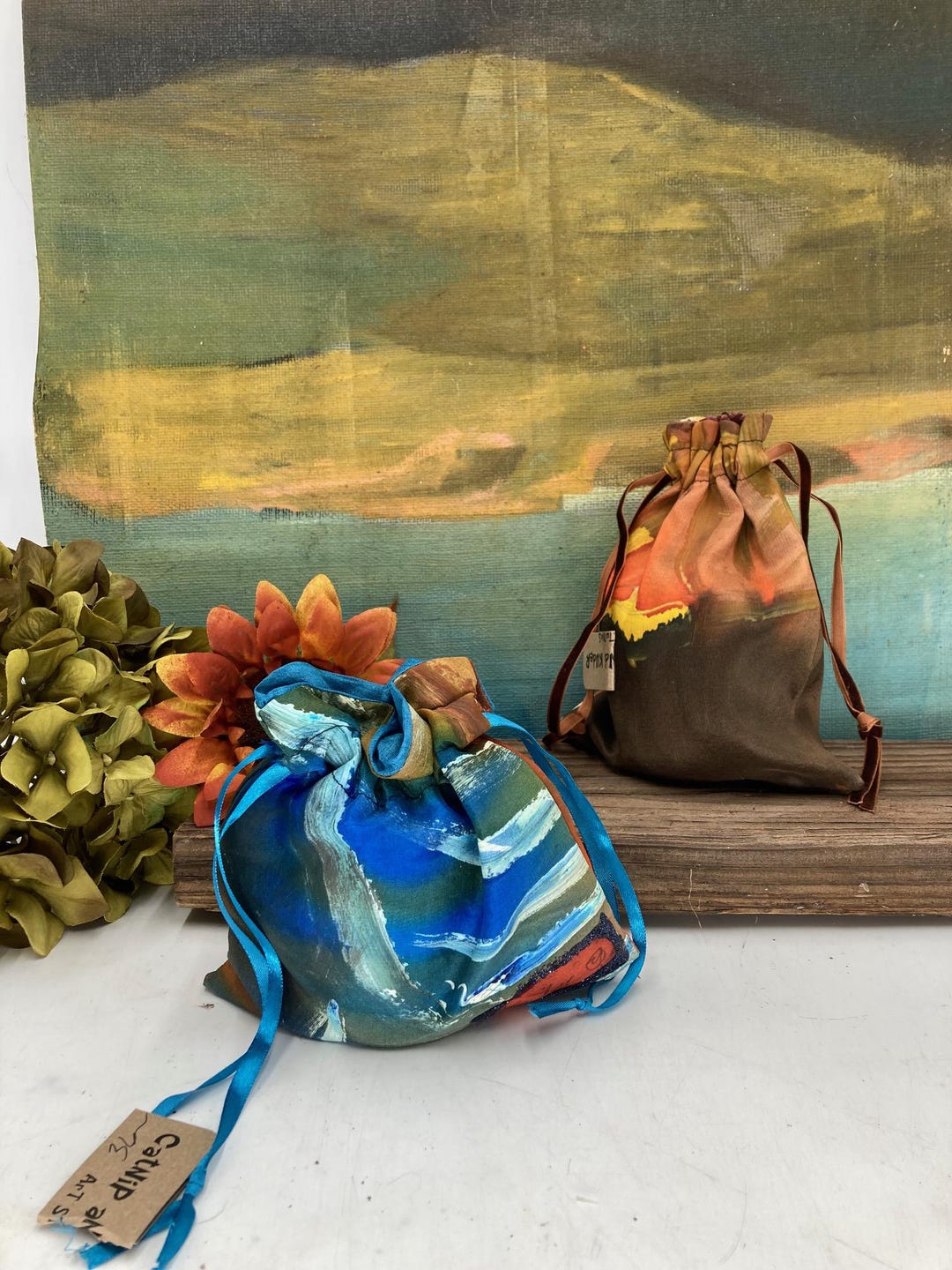 Luxurious Hand Painted SILK Drawstring Bags Pouch Crystals Amulets ...