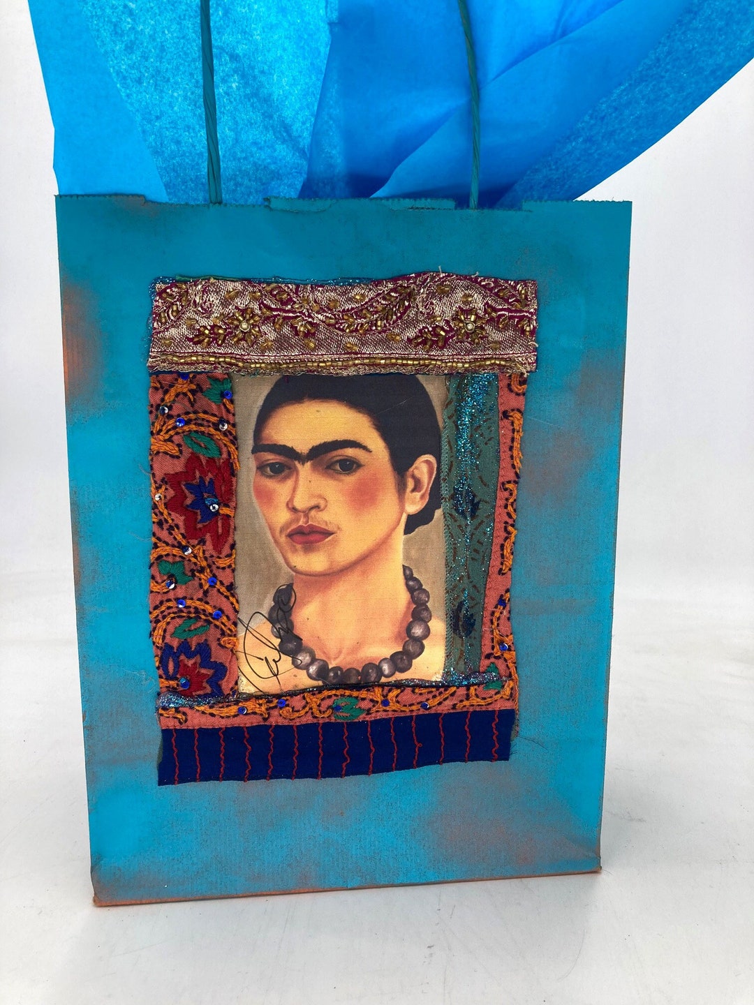 FRIDA KAHLO Frameable Gift Bag One of a Kind Handmade Gift Wrap Vintage ...