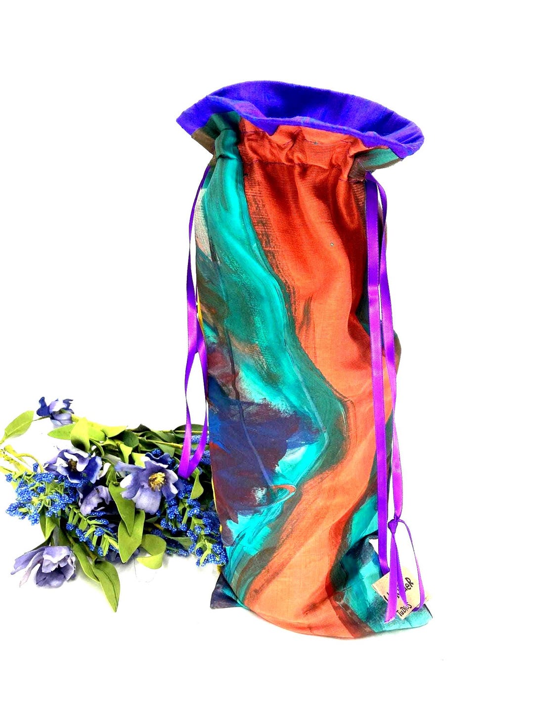 TALL Hand Painted Silk Drawstring Bag Wine Sac One of a Kind Wedding ...