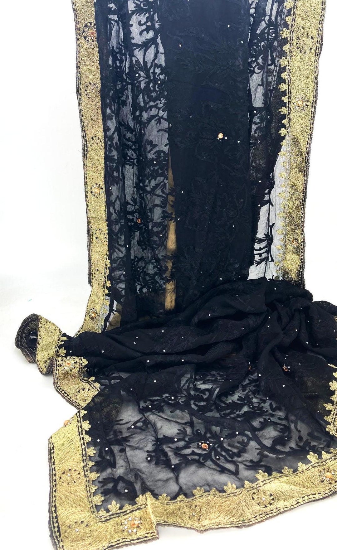 Vintage BLACK Silk Evening Art to Wear Hand Dyed Sutash Beaded ...