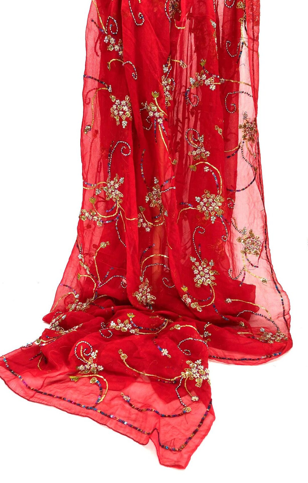 Crimson Pure Silk Georgette Shawl: Vintage Hand-beaded Art to Wear - Etsy