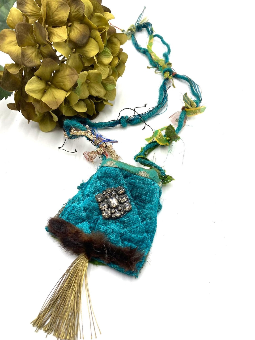 One of a Kind Necklace POUCH Art to Wear Mink Suede Hand Dyed Velvet ...