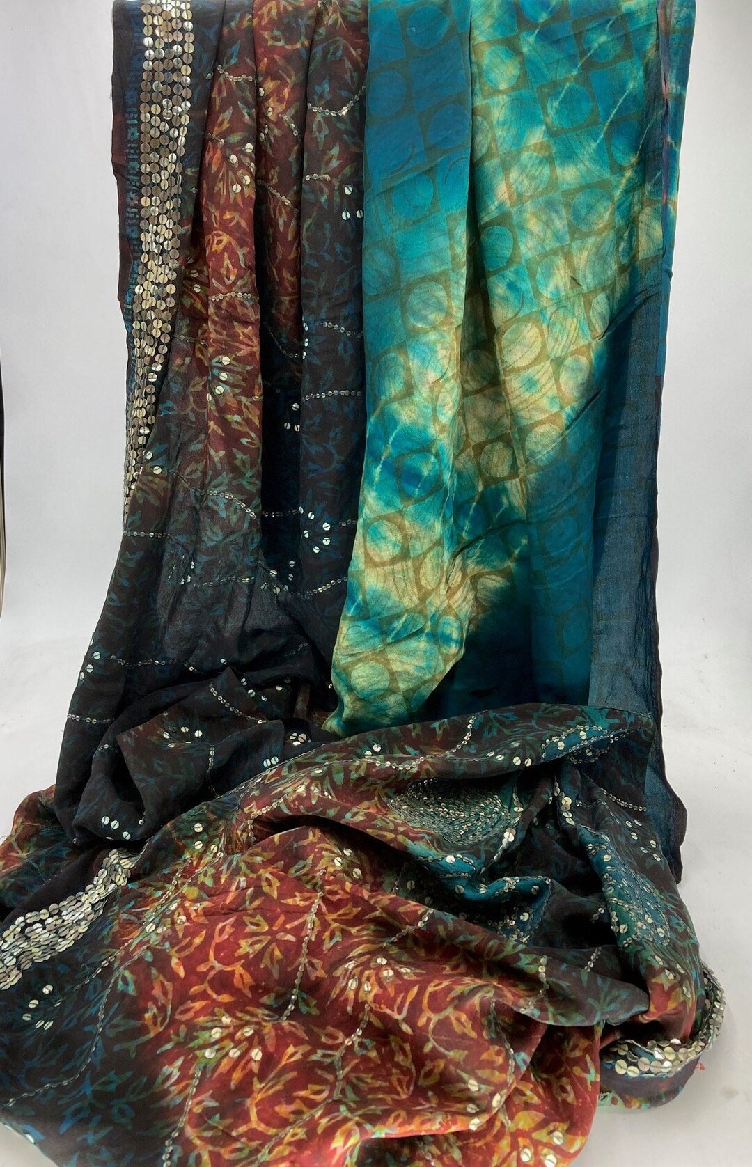 Vintage BATIK Silk Shawl Stole Hand Dyed Painted Block Altar Shrine ...