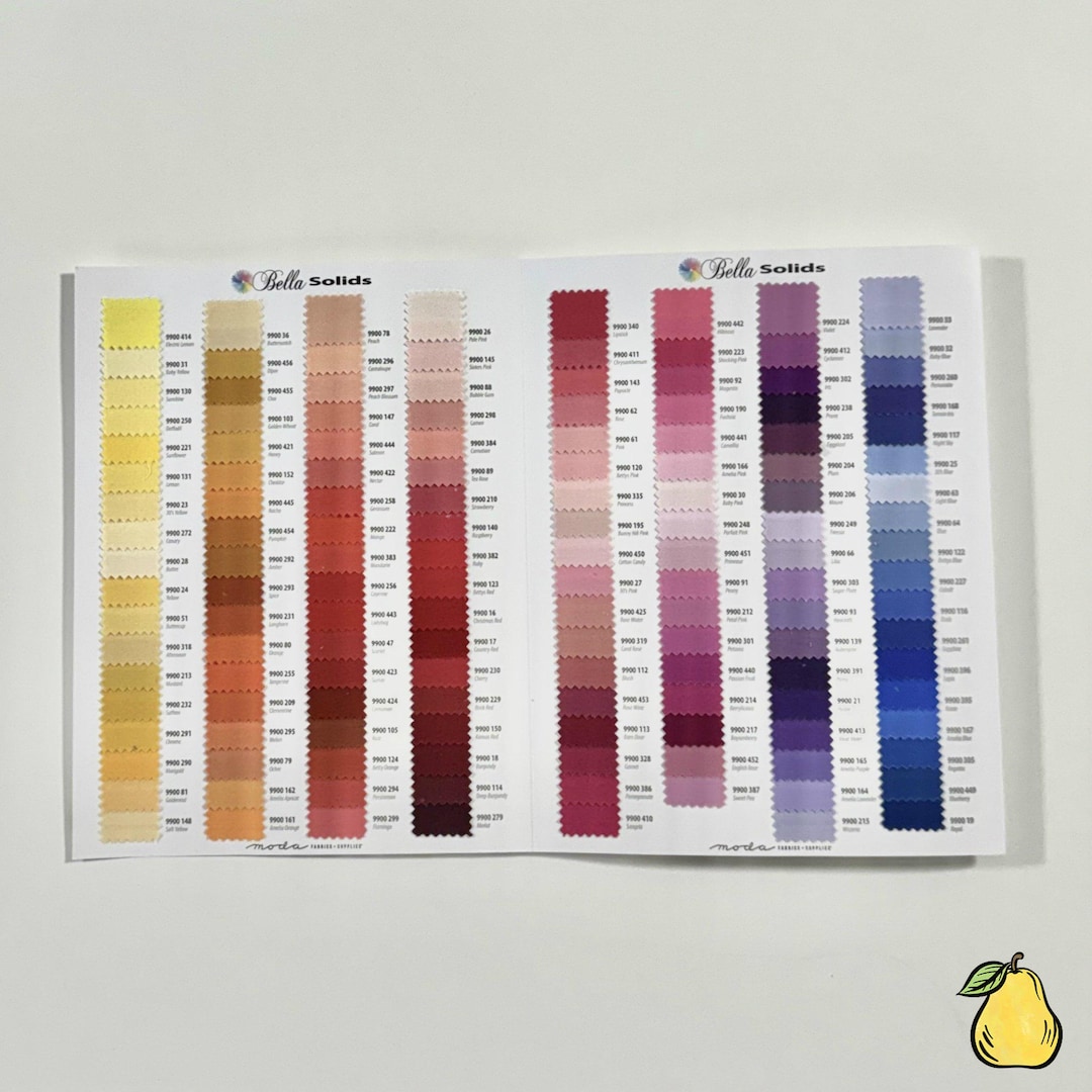 Moda Bella Solids Color Card - 2025 Edition | Moda Fabrics Color Card ...