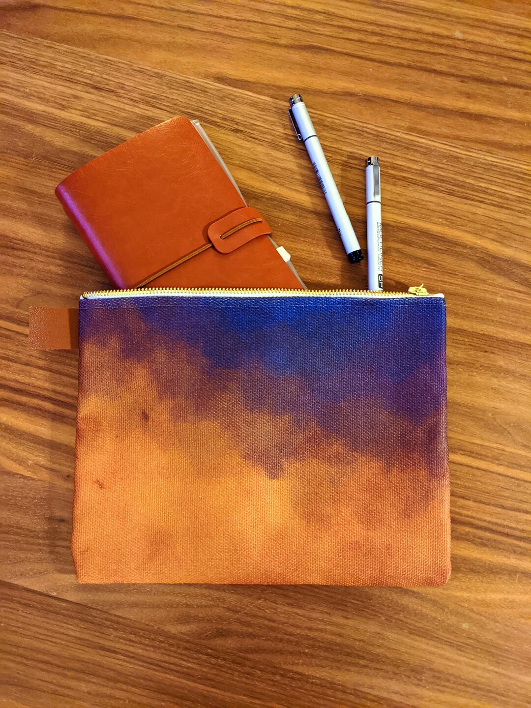 Soft Gradient Pouch | Two Toned Canvas Denim Lined Zipper Bag - Etsy