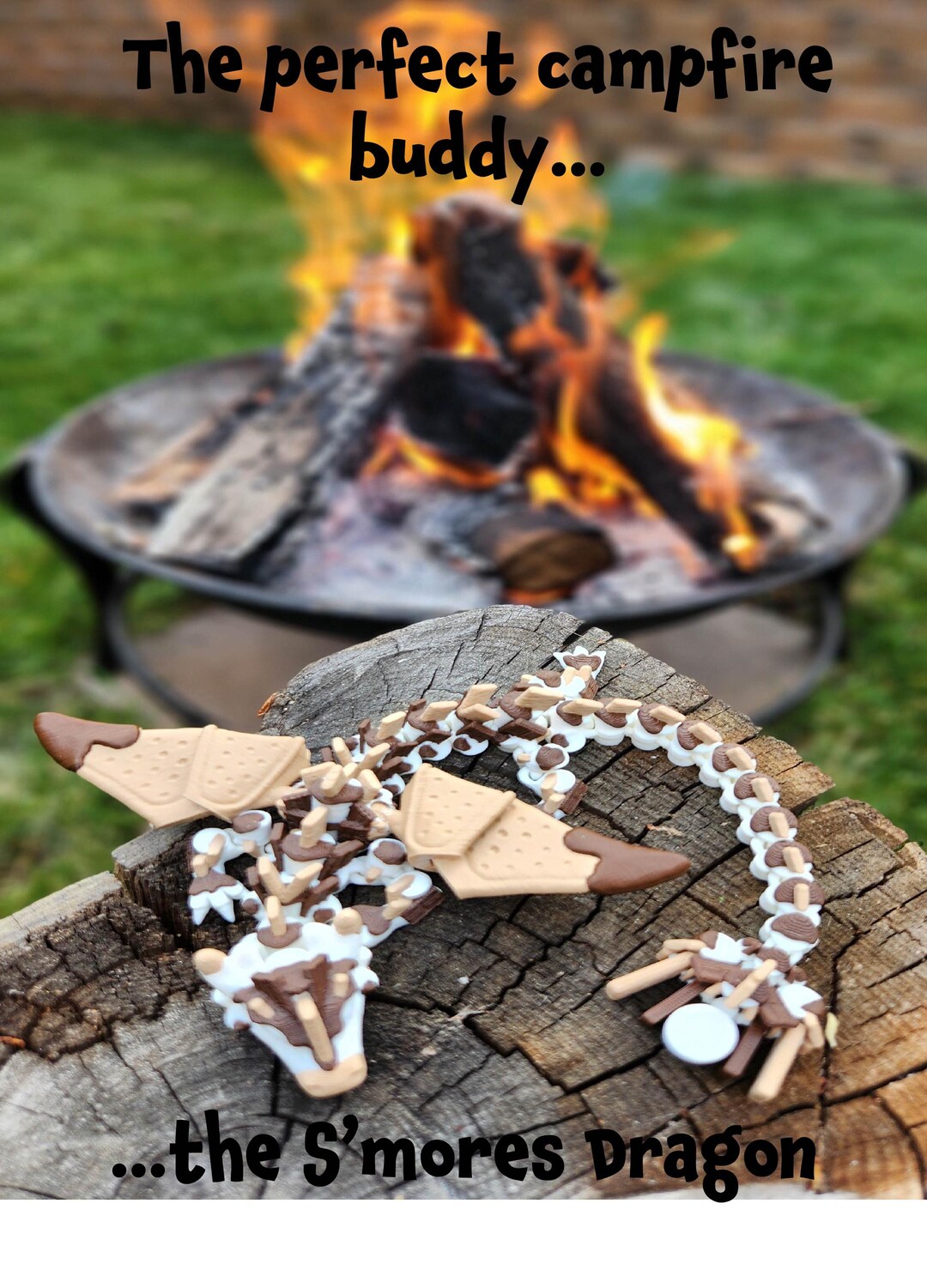 S'mores Articulated Dragon, Campfire Toys, 3D Printed Dragon, Desktop ...