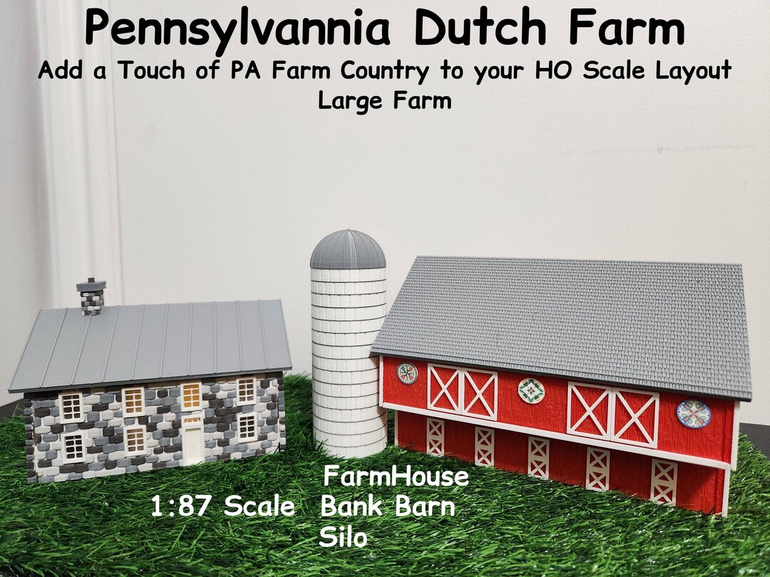 Large HO Scale Pennsylvania Dutch Farm Set – Stone Farmhouse, Bank Barn ...