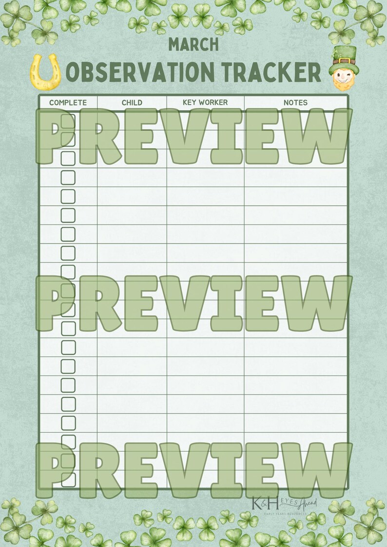March Observation Tracker | Early Years Observation Log | Monthly ...