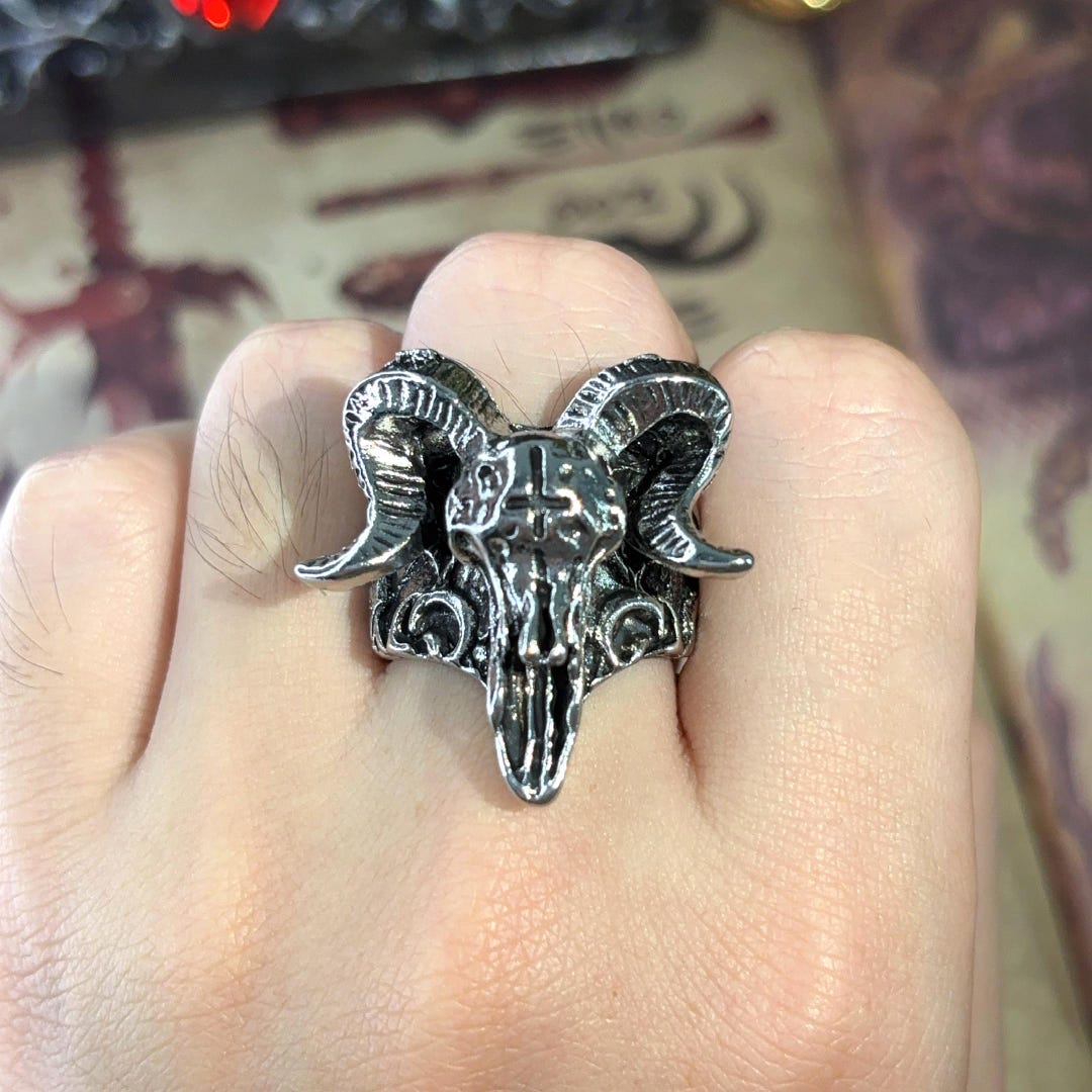 Demon Ram Skull Ring | Cthulhu Gothic Vintage Street Style Ring for Men ...