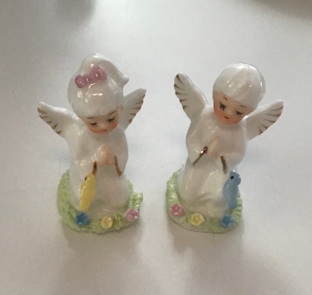 Bone China Angels/spaghetti Angels With Birds/napco - Etsy
