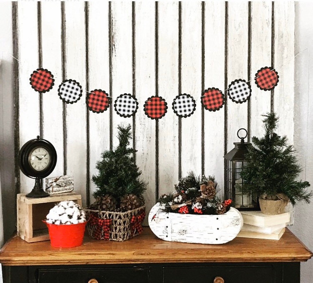Buffalo Plaid Circle Christmas Garland Checkered Buffalo Plaid Banner ...