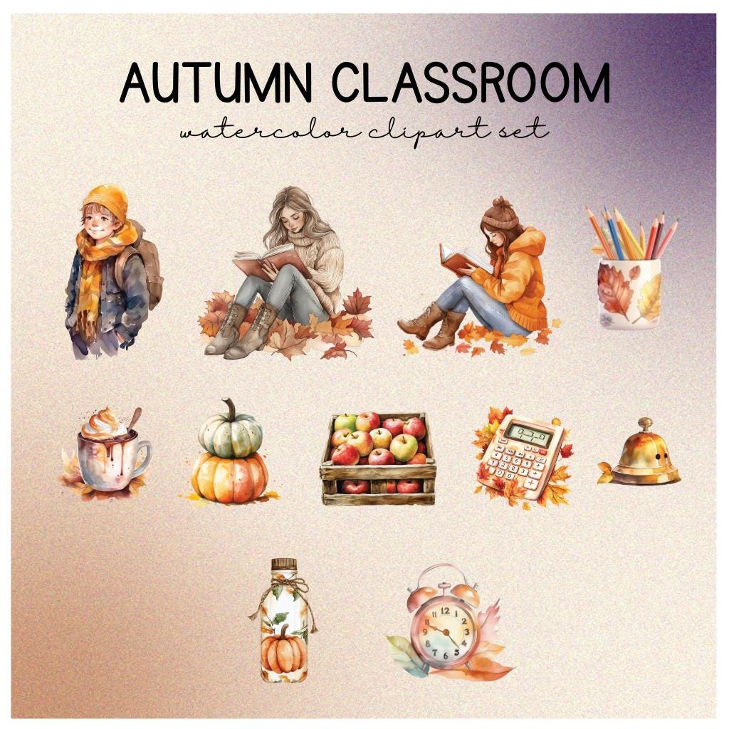 Autumn Classroom Decor: Watercolor Clipart Bundle (digital Download) - Etsy