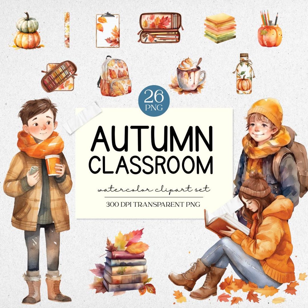Autumn Classroom Decor Clipart Fall Teacher Watercolor PNG School ...