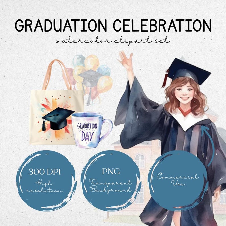 Graduation Clipart Bundle Class of 2025 Watercolor PNG Teacher ...