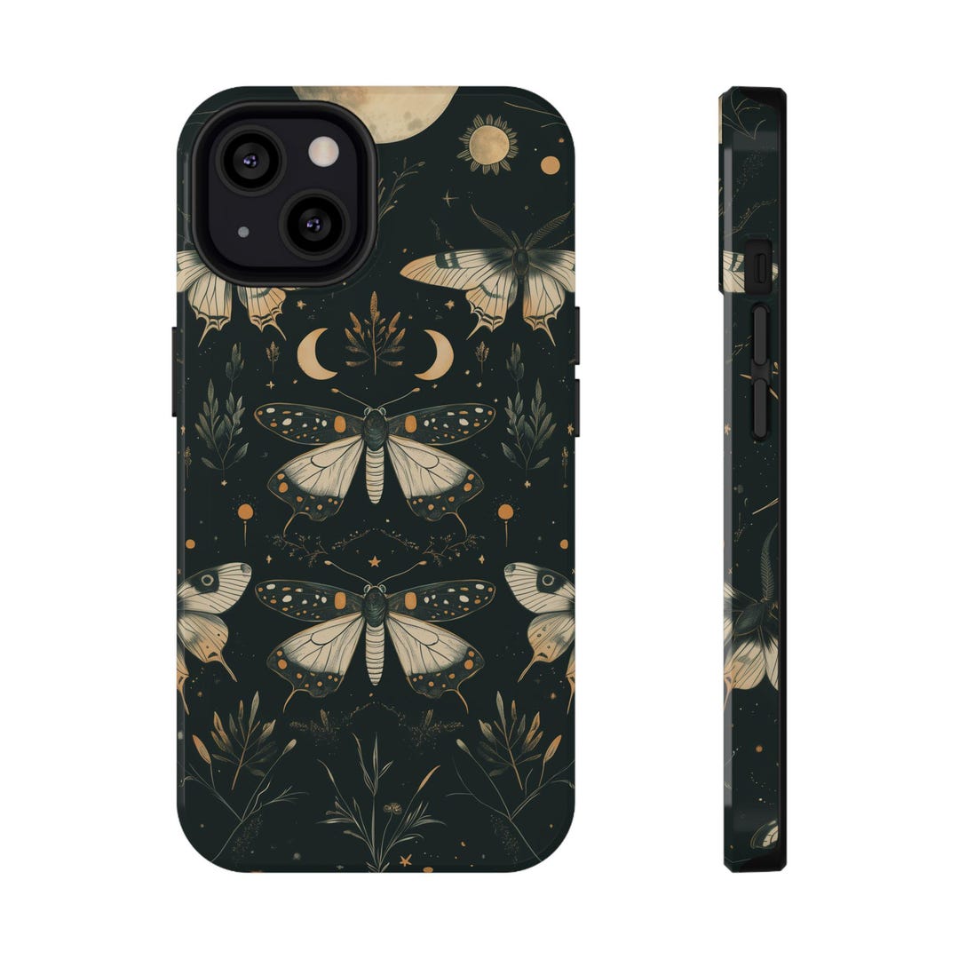 Cottagepunk Moth and Moon Phases Case Nature Inspired Impact Resistant ...