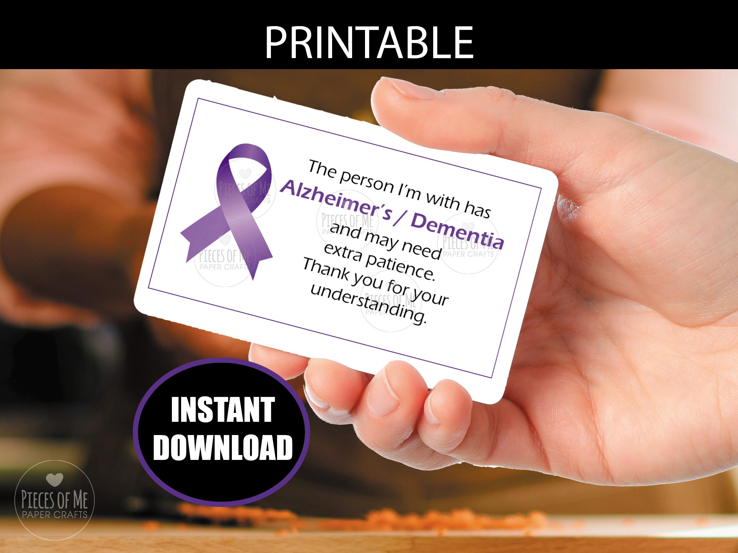 Alzheimers Dementia Companion Card, Caregiver, Printable Instant ...