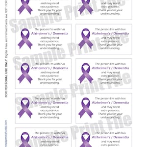 Alzheimers Dementia Companion Card, Caregiver, Printable Instant ...