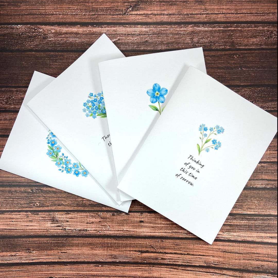 Sympathy Cards Variety Pack With Blue Forget Me Not Flowers, Set of 4 ...