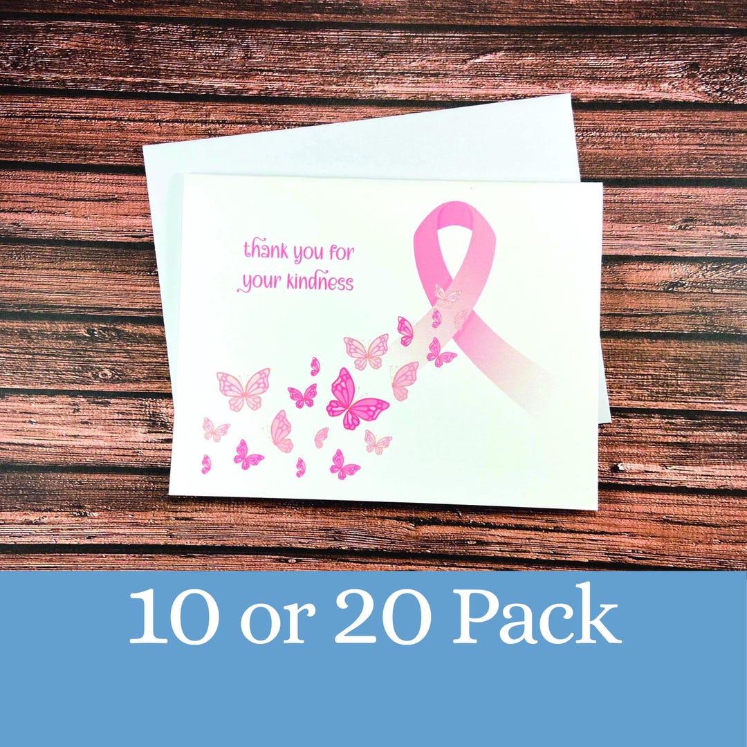 Breast Cancer Thank You Cards 10 or 20 Pack, Thanks for Your Kindness ...
