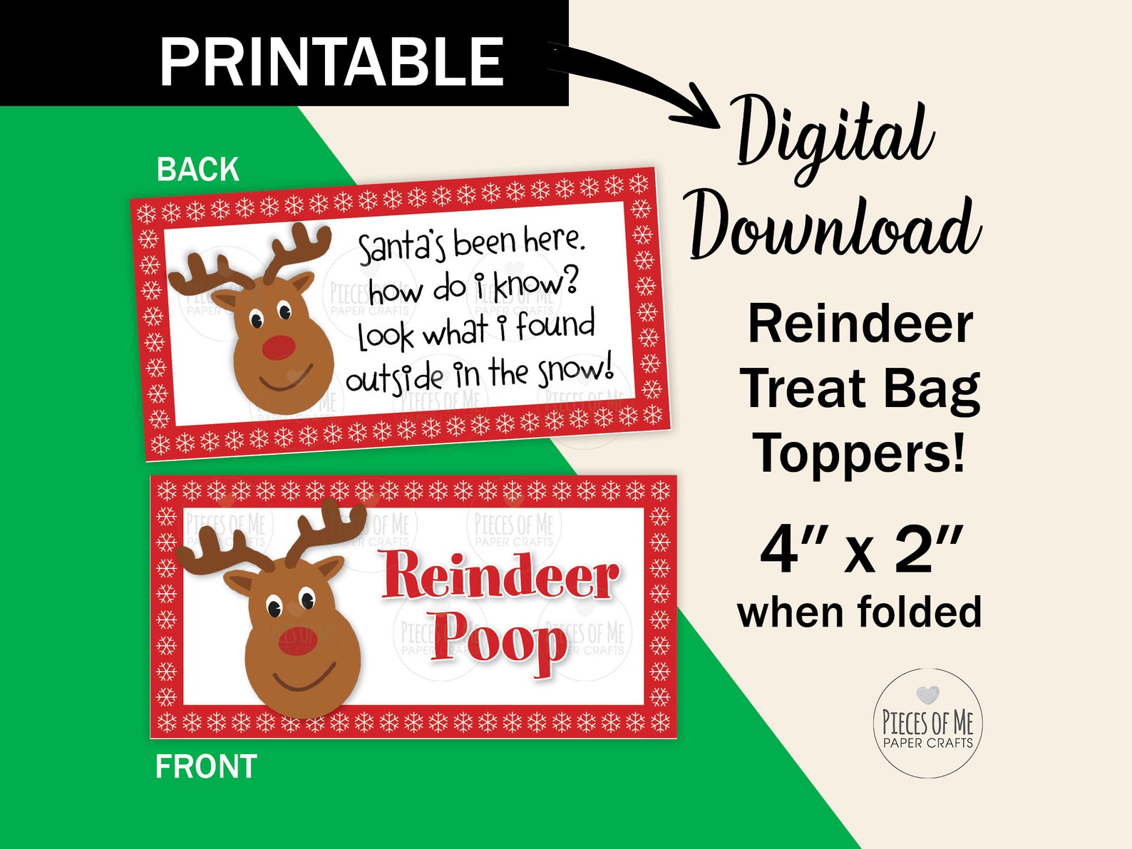 Reindeer Poop Treat Bag Toppers, 4 Inches, Printable, Instant Download ...