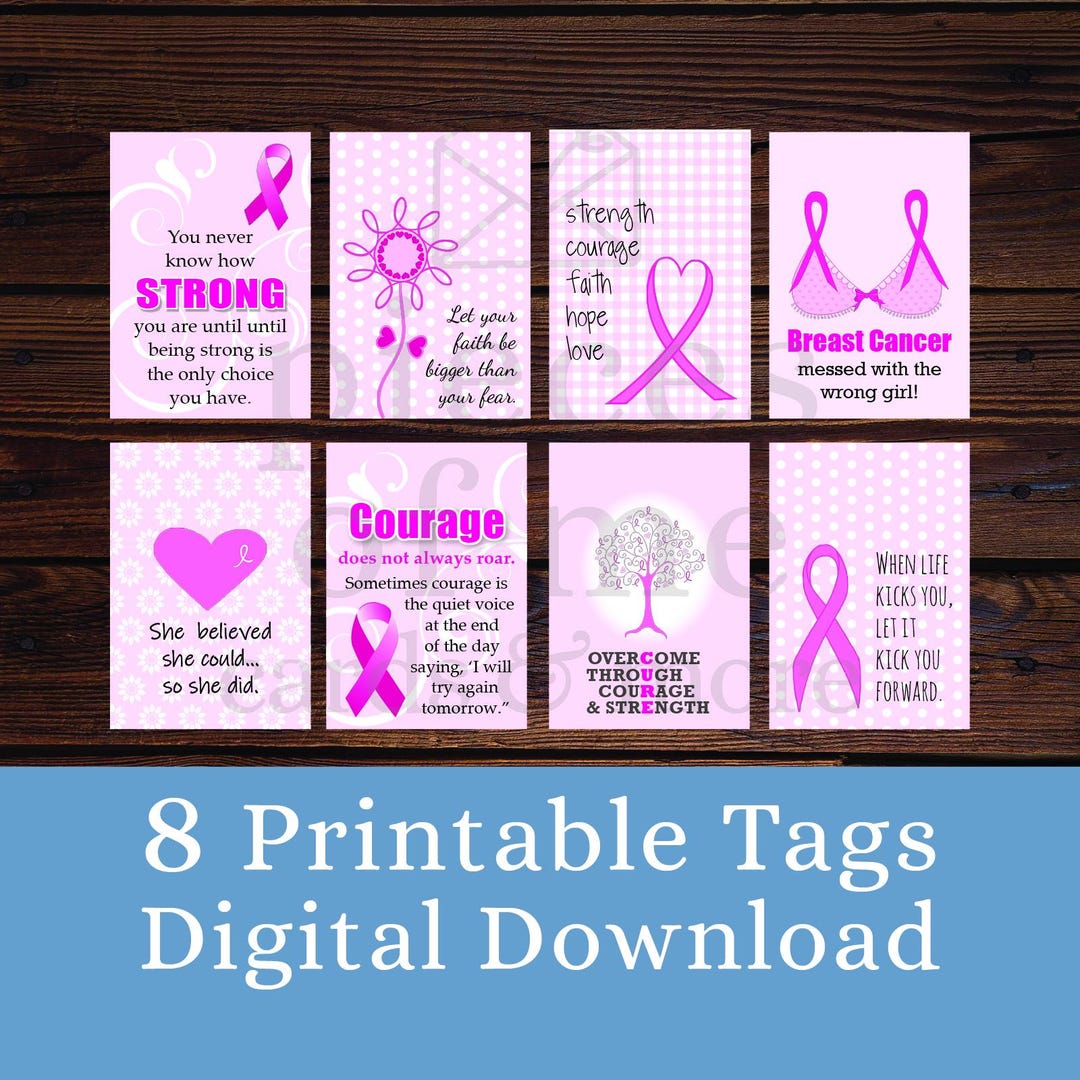 8 Breast Cancer Gift Tags, Printable Instant Download, Digital File ...