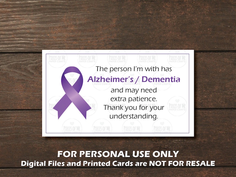 Alzheimers Dementia Companion Card, Caregiver, Printable Instant ...
