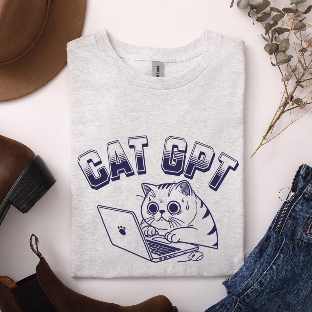 Cat GPT, Funny AI Cat T-shirt - Oversized Nerdy Graphic Tee for Cat ...
