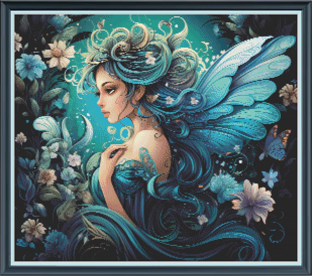 Light Blue Floral Faerie Counted Cross Stitch, 32 Ct., 281 X 246 ...