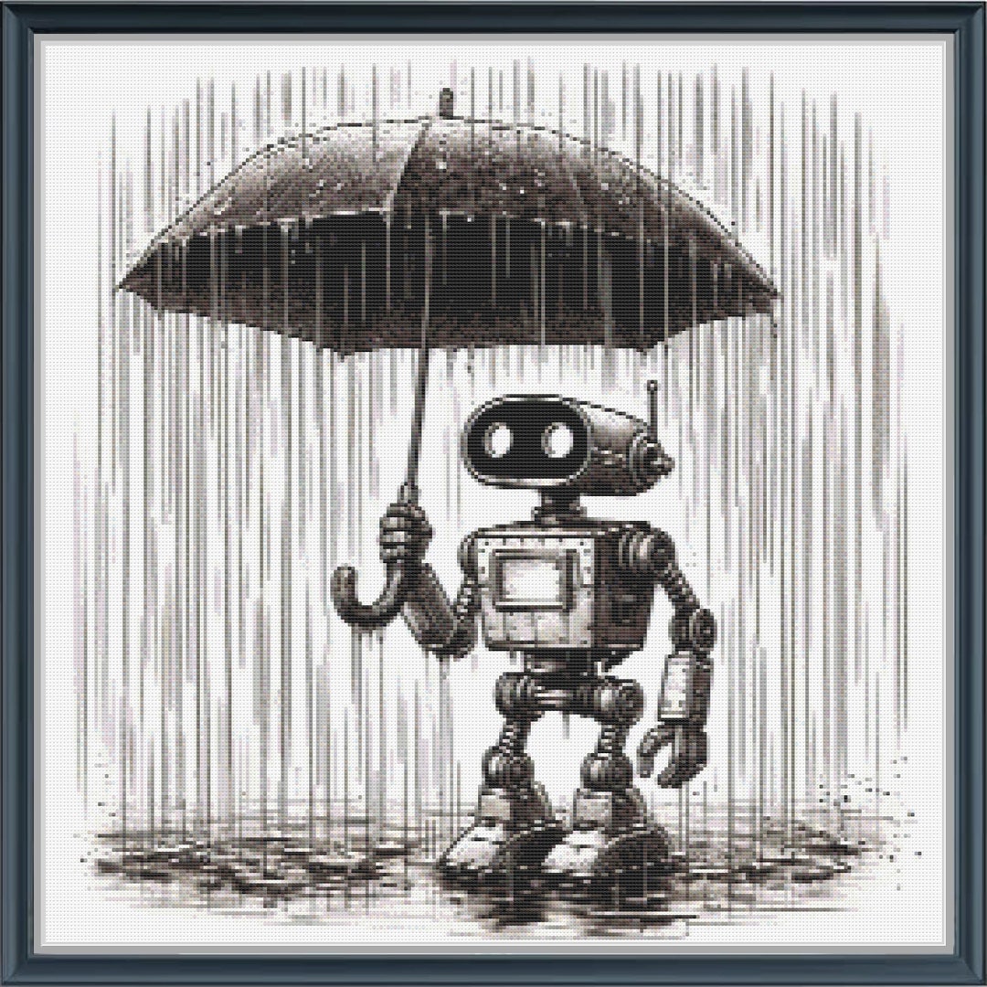 Robot in the Rain 2 Counted Cross Stitch, 255x255 Stitches, 8x8 Over 1 ...