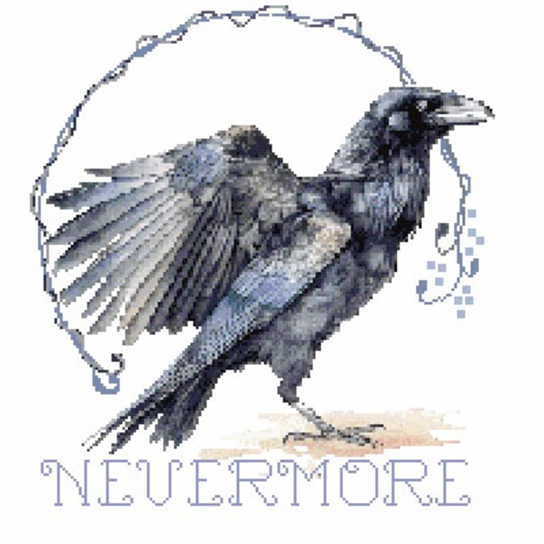 Nevermore Raven Counted Cross Stitch Pattern, Digital File, Edgar Allen Poe, Horror, Spooky, the ...