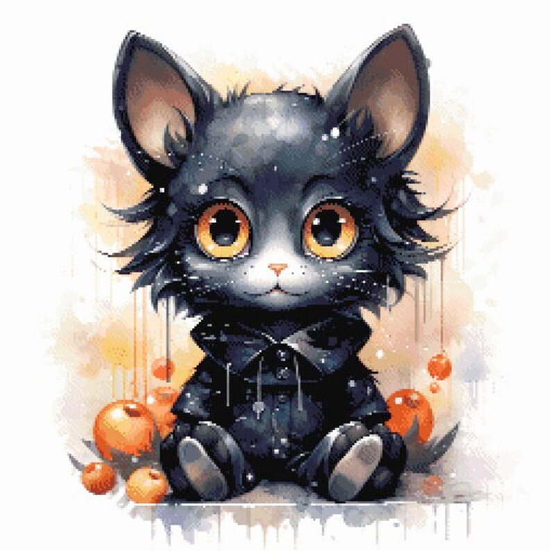 Black Cat in the Rain 1 Counted Cross Stitch Pattern, 32 Ct., 255x255 ...