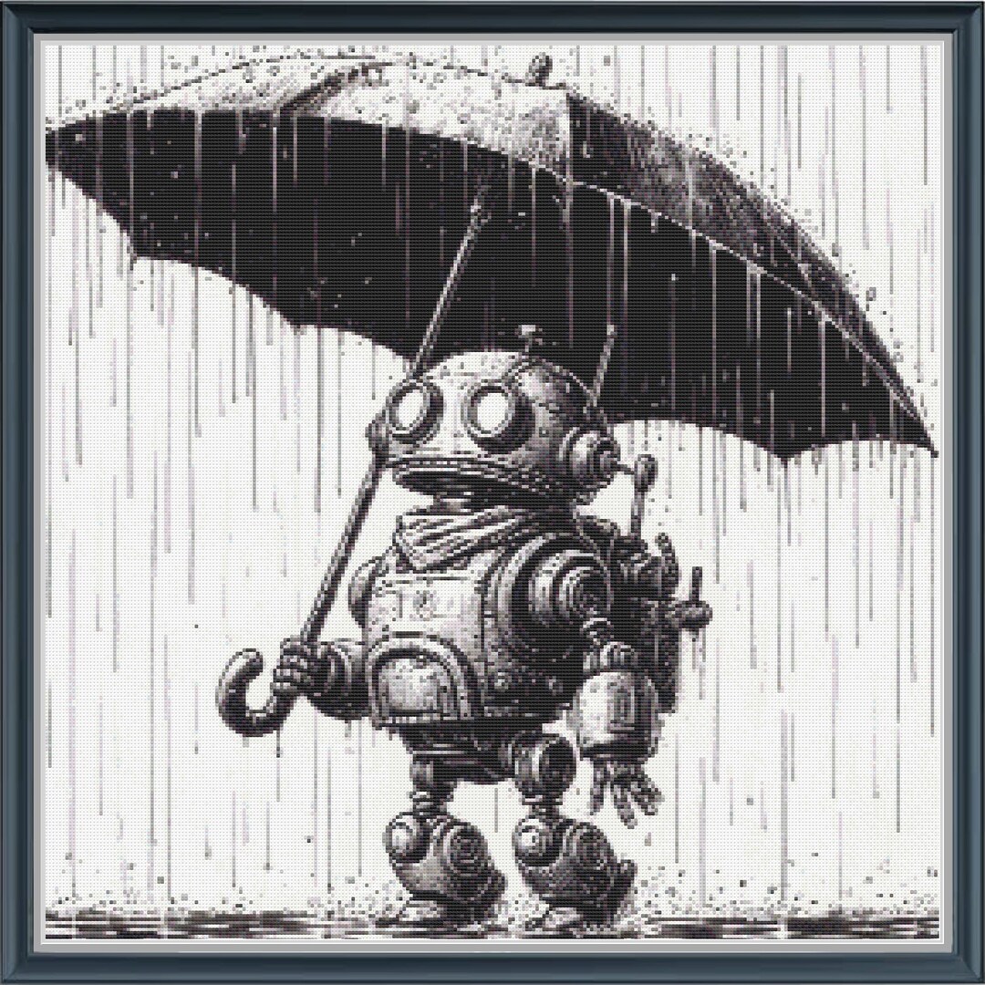 Robot in the Rain 1 Counted Cross Stitch, 32 Ct., 263x263 Stitches, 8x8 ...