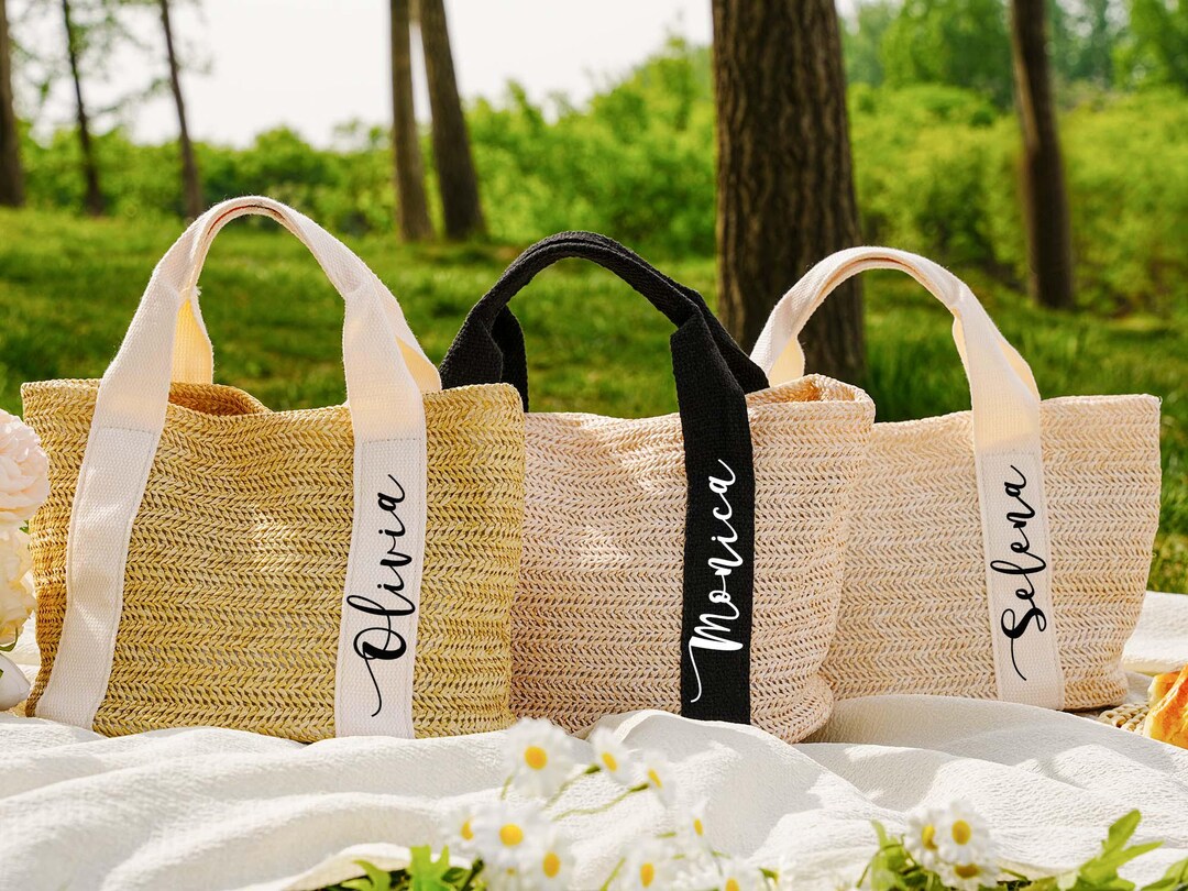 Small Straw Bag for Bridesmaid, Personalized Beach Straw Bag, Custom ...